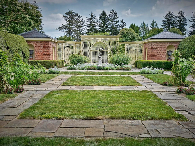 Peacocks and petunias in perfect harmony. It's like stepping into a living postcard where even the birds dress for the occasion.