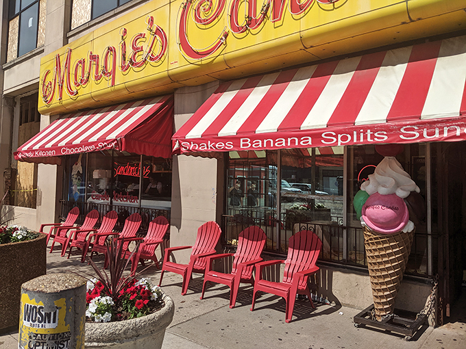 Margie's Candies: Chicago's sweetest diva since 1921. Come for the neon, stay for the banana splits bigger than your dreams!