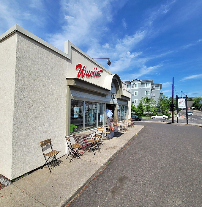 Cake boss of the Midwest! Wuollet's clean white exterior is like a blank canvas for the colorful, frosted masterpieces inside.