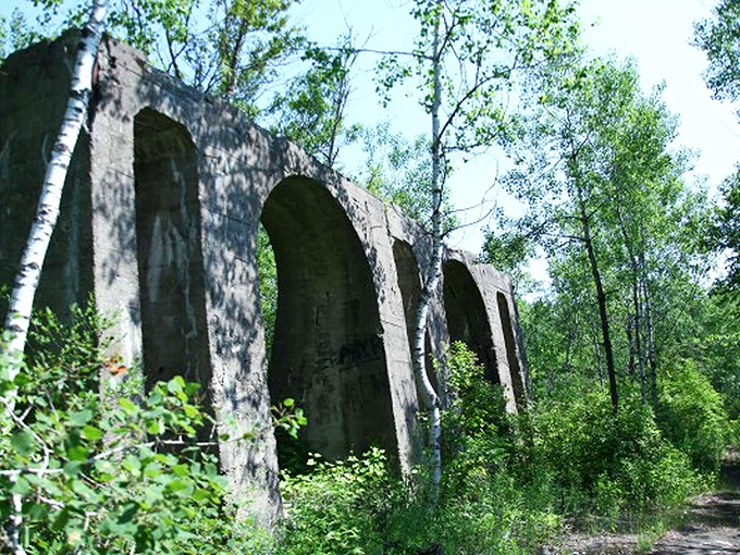 Forest whispers secrets of Marlborough's past. These arches once framed a bustling logging town's ambitions. Photo credit: Big Rapids Pioneer