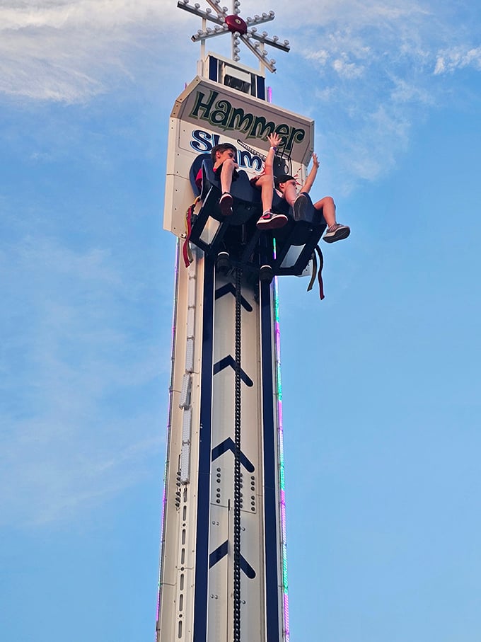 Up, up, and away! This swing ride is higher than my cholesterol after a cheese festival. But way more fun.