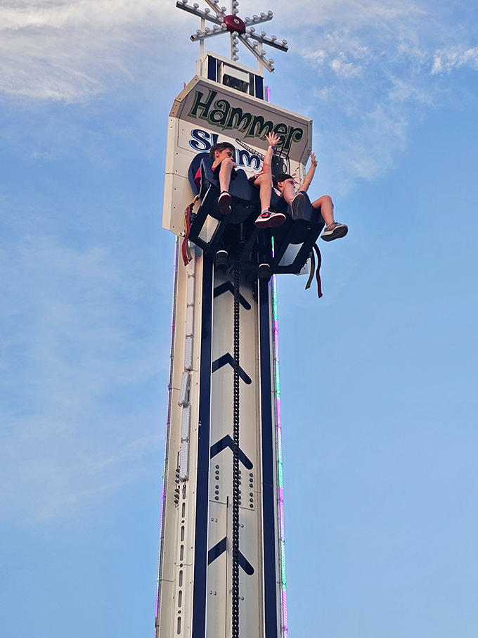 Up, up, and away! This swing ride is higher than my cholesterol after a cheese festival. But way more fun.