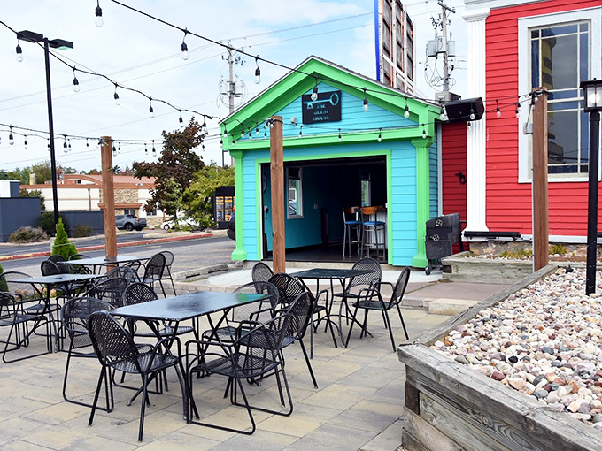 Ringing the dinner bell! The Brat House's charming exterior is like a siren song for sausage lovers everywhere.