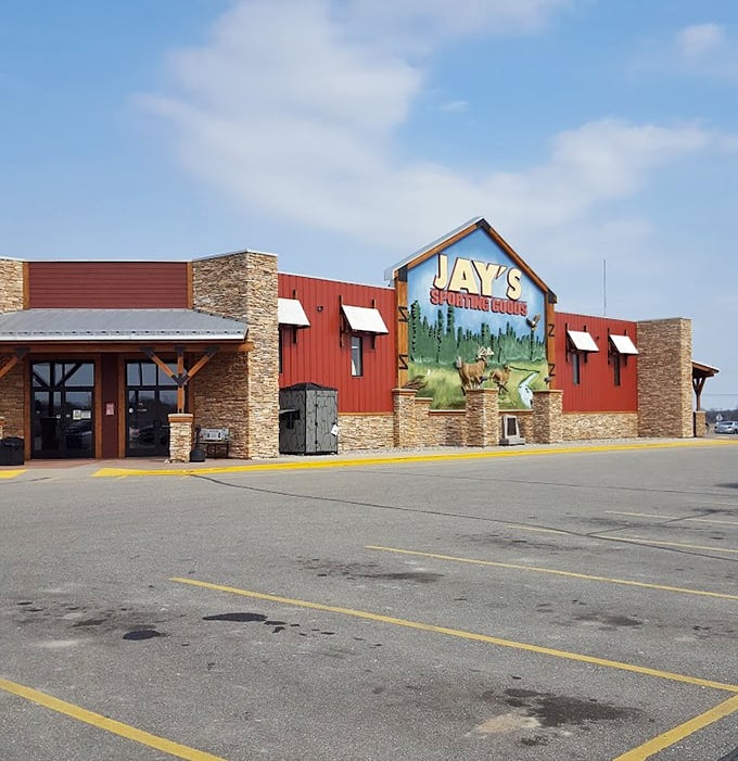 Where Mother Nature goes shopping! Jay's rustic exterior is a prelude to the treasure trove of outdoor gear waiting inside.