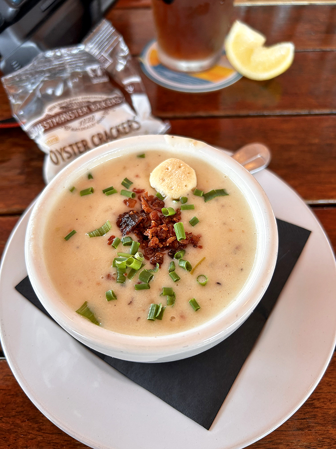 Dive into a bowl of pure New England comfort. This clam chowder is so hearty, it could probably qualify for its own zip code.