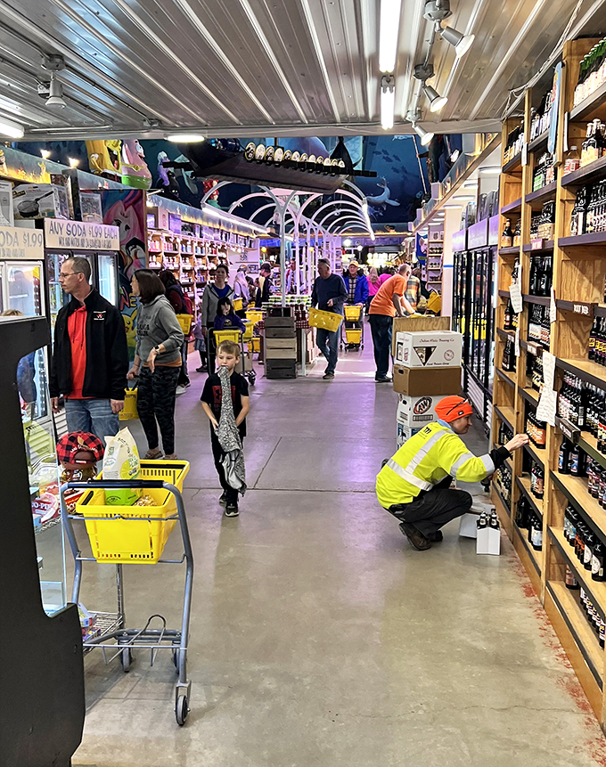 Even the staff can't resist the allure of the sweet life. Looks like restocking is a labor of love in this sugar-coated paradise.