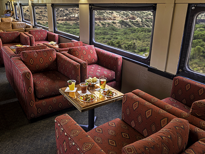 First-class seating or your living room on wheels? With views like these, you might just forget you're on a train and not in a moving art gallery.