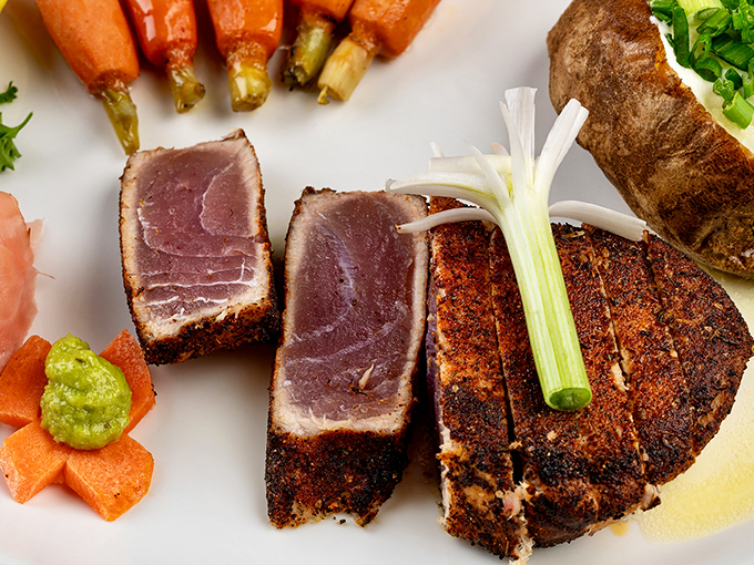 Seared to perfection, this ahi tuna is the Goldilocks of seafood &ndash; not too raw, not too cooked, but just right.