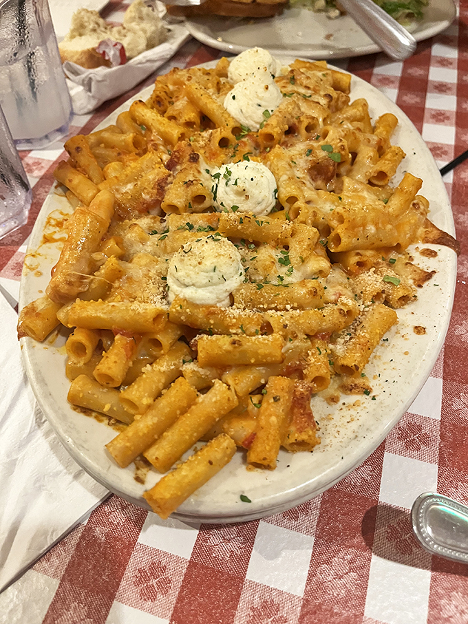 Pasta la vista, baby! This plate of ziti is ready for its close-up. Golden, bubbly, and begging to be devoured.