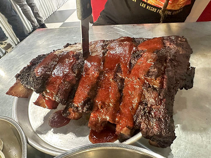 These beef ribs are so massive, they look like they came from a brontosaurus. Fred Flintstone would be proud &ndash; and very, very hungry.