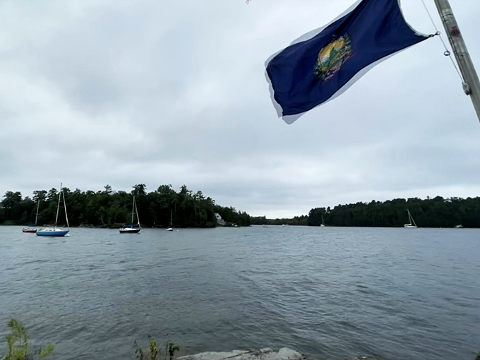 Old Glory waves hello as sailboats bob peacefully. It's like a Norman Rockwell painting come to life, minus the corny dialogue bubbles.