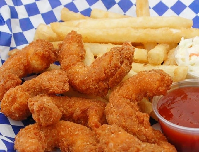 Crispy shrimp that snap like the first autumn frost, served with dipping sauces that mean business.