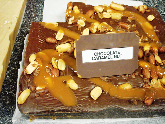 This chocolate caramel nut fudge looks so good, it should come with a warning label: "May cause spontaneous happiness."