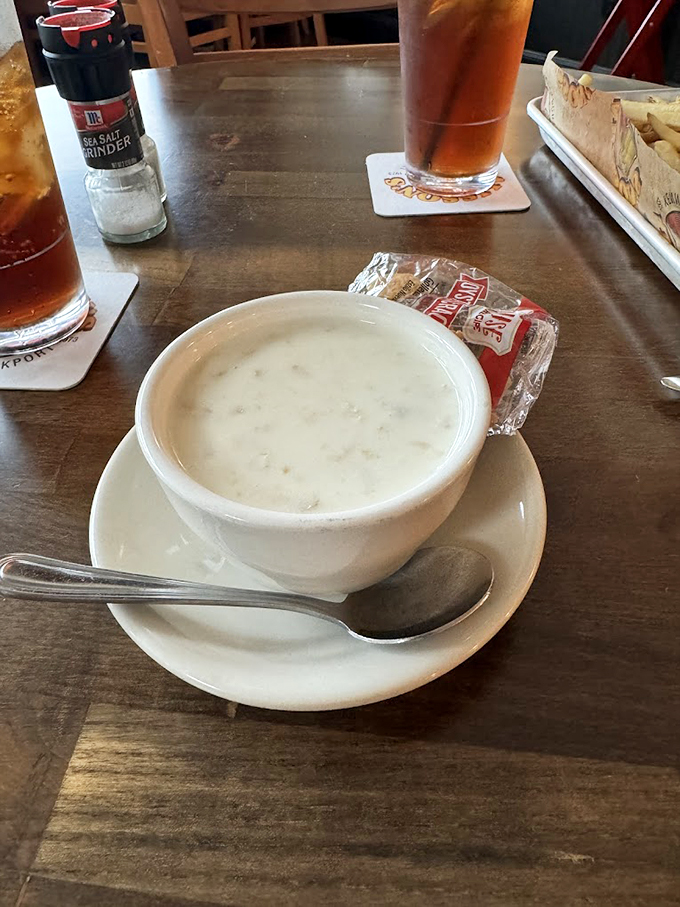 A bowl of pure comfort: creamy New England clam chowder that looks like it could warm even the chilliest coastal day.