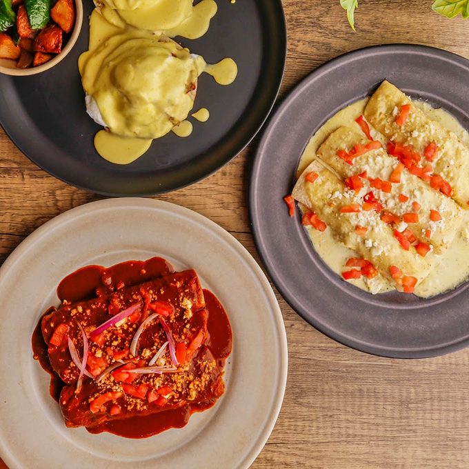 A trio of tempting plates showcases the kitchen's mastery of Mexican classics, from enchiladas to eggs Benedict with a southwestern twist. Photo credit: 5th Avenue Cafe