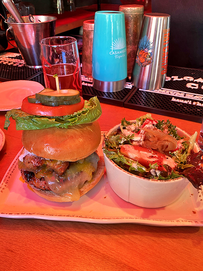 A burger that's ducking delicious, paired with a salad so fresh it could've been picked minutes ago. Talk about balance! Photo credit: Jackie G