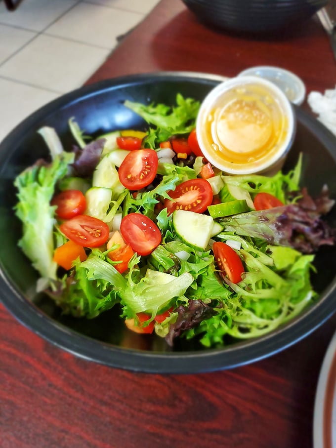 This salad is so fresh, it might start photosynthesizing on your plate. A rainbow of veggies that'll make your taste buds do a happy dance.