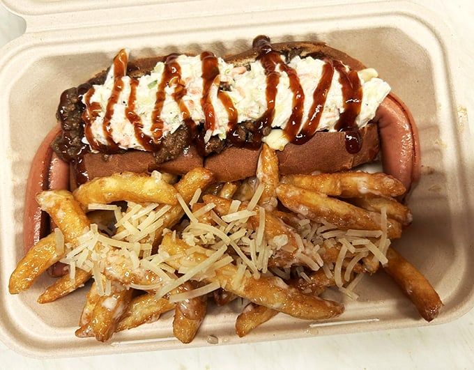 Comfort food gets fancy with these loaded fries and perfectly grilled hot dogs - a masterpiece of casual dining.
