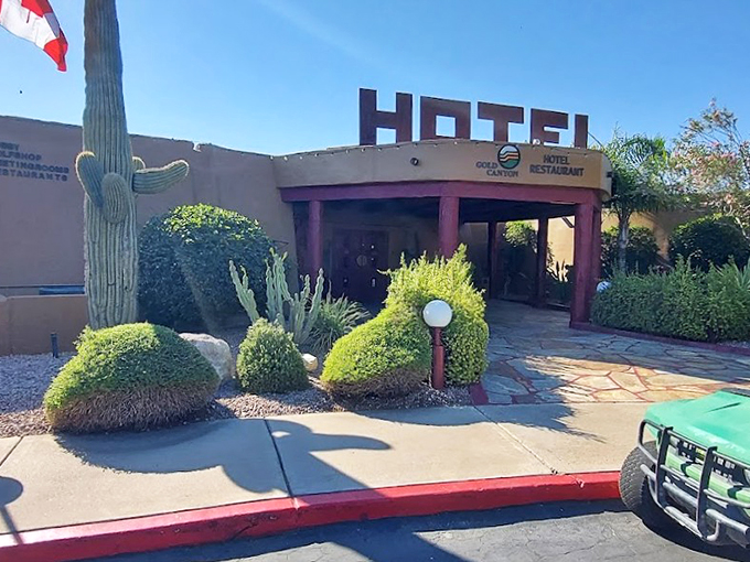 HOTEL in big letters, because sometimes you need a not-so-subtle reminder of where to crash after 18 holes. 