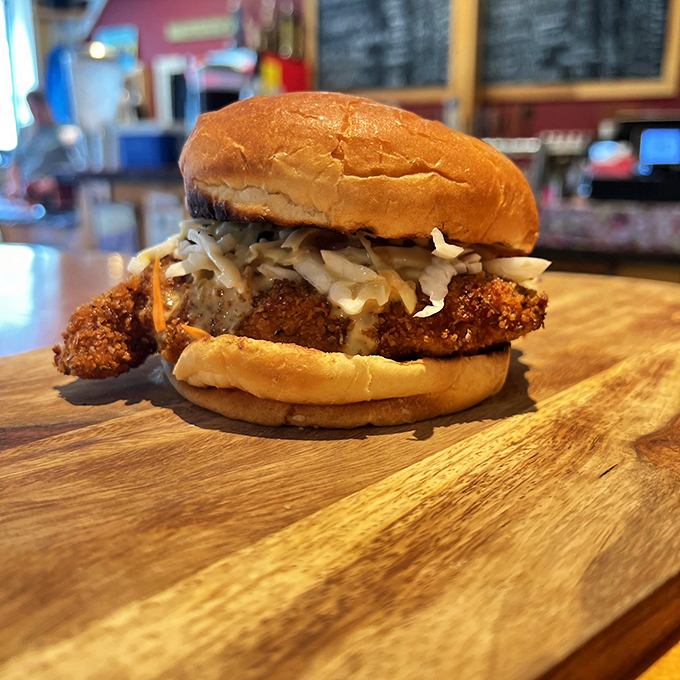 Crunch time! This Japanese-inspired fried chicken sandwich is a cultural handshake between East and West, served on a bun.