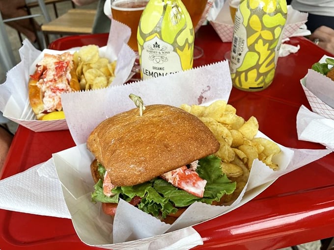 Fresh lettuce and perfectly cooked lobster meat create a sandwich that makes you wonder why all BLTs don't come this way.