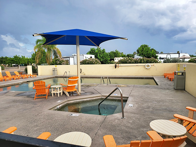 A pool with a view &ndash; and we're not just talking about the scenery. This inviting oasis lets you soak while admiring both water and wheels. Photo credit: asobouyoca