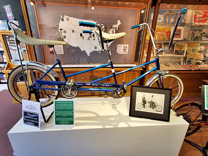 Double the fun, half the size! This mini twin bicycle might just be the cutest thing on two wheels since training wheels were invented.