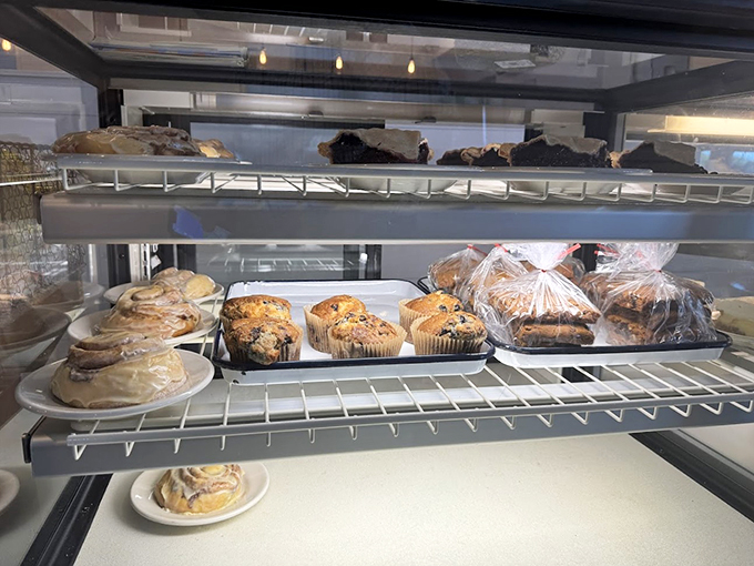 From cinnamon rolls to muffins, this bakery case is like a museum where all the exhibits are deliciously edible.