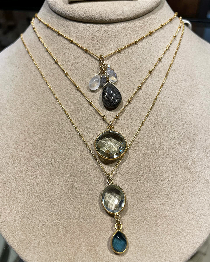 Layers of loveliness! These necklaces are like a geological dig for your neck &ndash; each one tells a story in stone and metal.