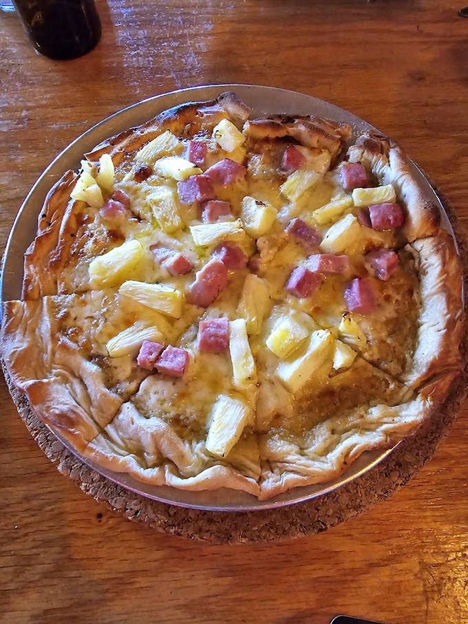 Hawaiian pizza gets a Down East makeover with chunks of ham and fresh pineapple on a perfectly crispy crust.