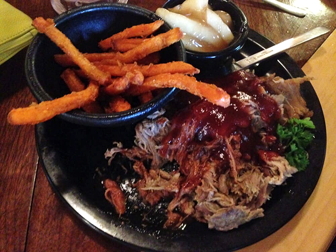 Pork-fection on a plate! This pulled pork and sweet potato fries combo is comfort food at its finest.