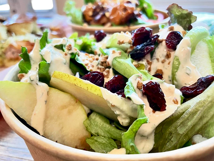 Crisp greens, sweet cranberries, and house-made ranch dressing prove healthy can be heavenly in the backwoods.