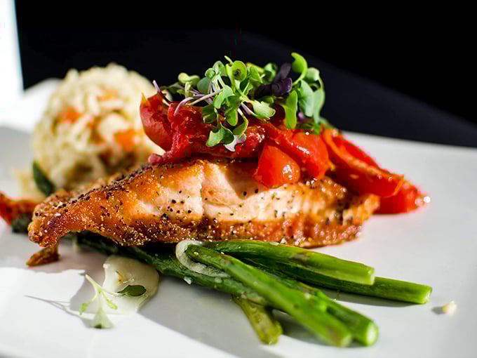 This Scottish salmon is dressed to impress, topped with a confetti of veggies that would make any kilt proud.