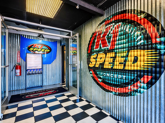 The entrance to adrenaline junkie heaven. This sign marks the spot where ordinary folk transform into racing legends.