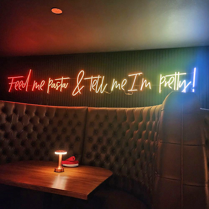 Feed me pasta & tell me I'm pretty! This neon sign speaks to my soul. It's like they've read my diary and turned it into wall art. Photo credit: Dianne E.