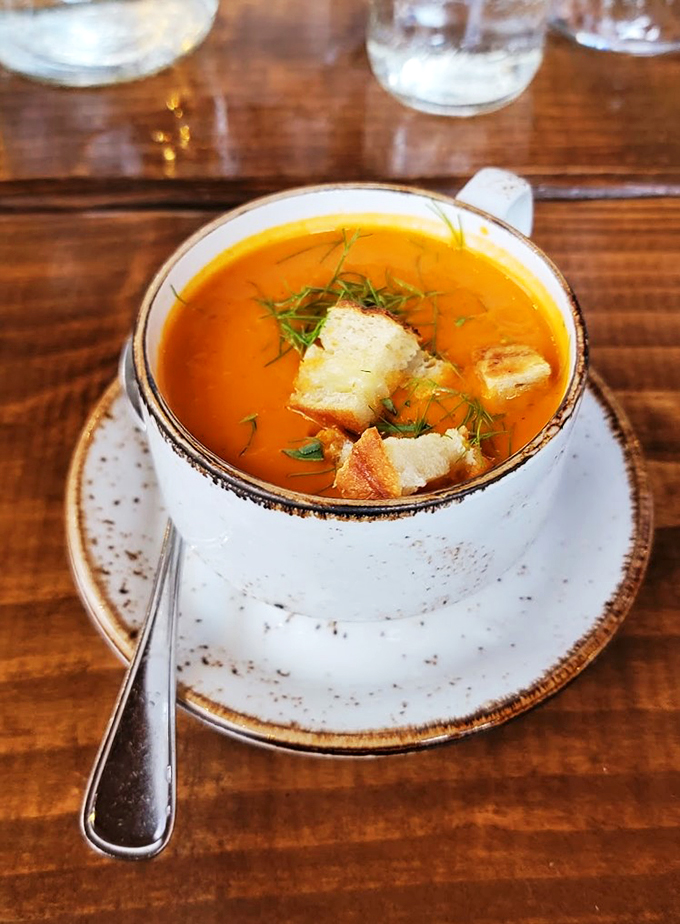 Creamy tomato fennel soup that's dressed to impress, with crusty croutons floating like delicious little life rafts.