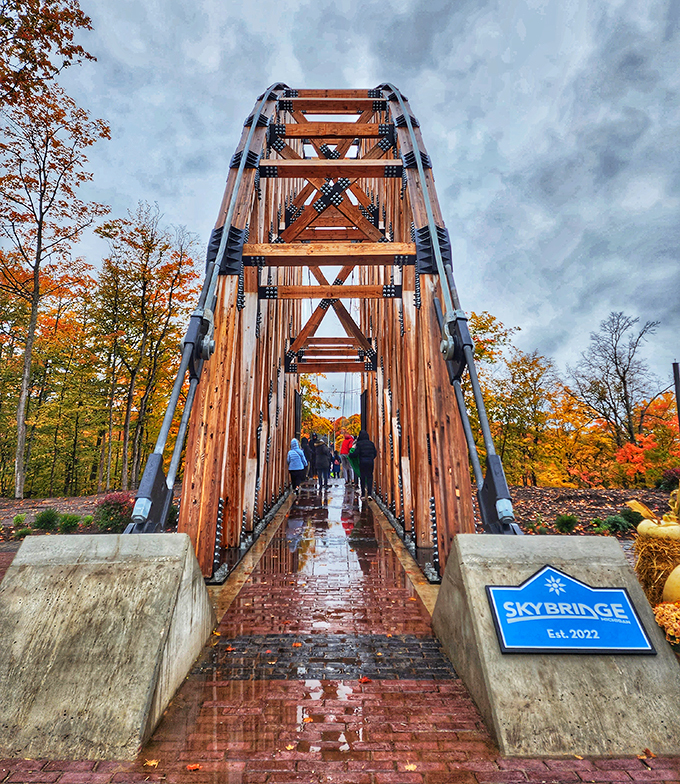 The bridge's wooden portal beckons, "Enter, if you dare!" It's like the wardrobe to Narnia, but with more adrenaline and fewer talking lions.