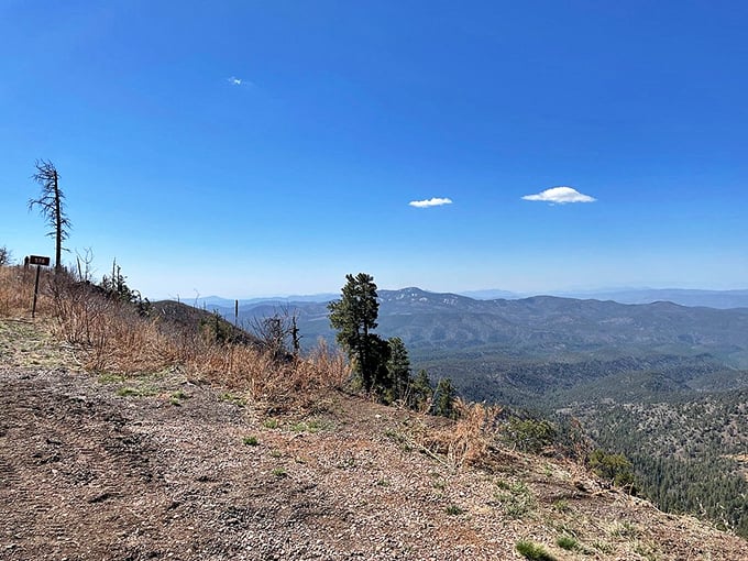 Rolling mountains stretch to infinity, painted in shades of green and blue that would make Bob Ross reach for his palette.