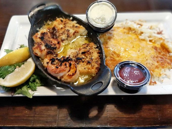 A seafood symphony on a plate! This baked combo is conducting an orchestra of flavors that'll have your taste buds dancing the cha-cha-cha.