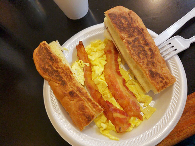 Breakfast of champions? More like breakfast of food lovers! This plate is a morning fiesta on a fork. Photo credit: Frances H.