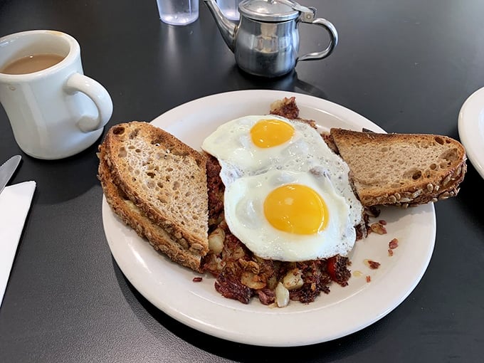 Eggs, toast, and corned beef hash: The holy trinity of diner breakfasts. Add coffee, and you've got yourself a regular morning miracle.
