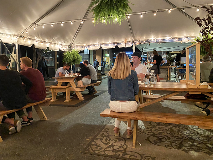 As night falls, Duckfat transforms into a twinkling oasis of culinary delights. It's dinner and a show, minus the show.