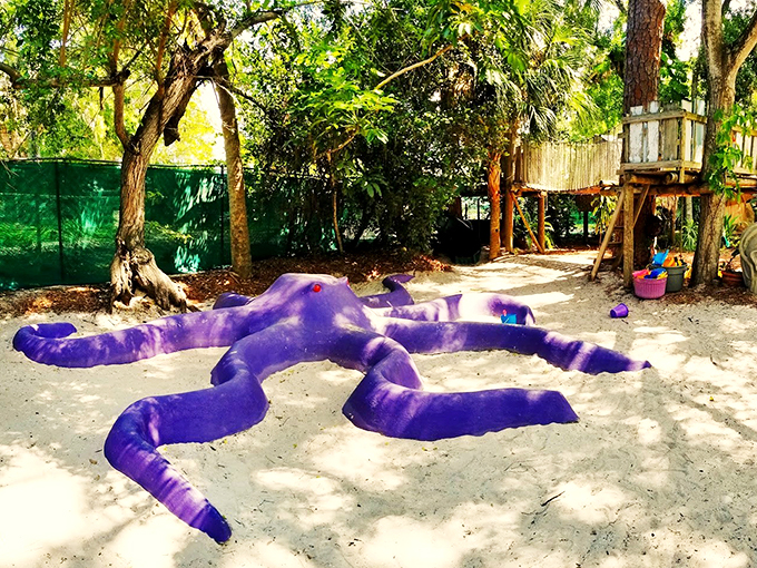 Purple reign! This playful octopus sculpture gives new meaning to the phrase "getting your tentacles into everything."