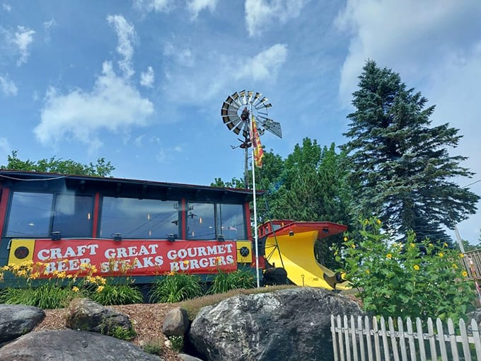 Casey's exterior is a feast for the eyes. That windmill? It's not for show – it powers the flavor generator inside!