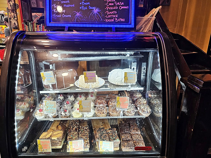 Sweet temptation alert! This dessert case is like Willy Wonka's factory, but with more Southern charm and less Oompa Loompas.