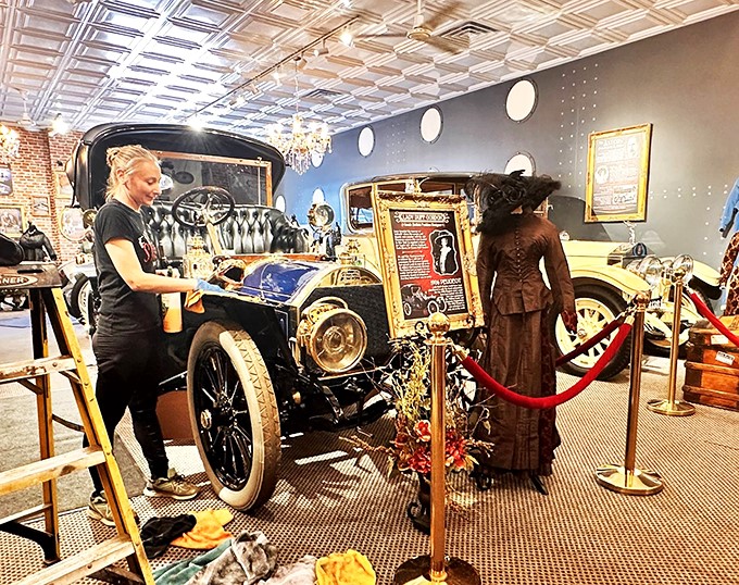 Time-traveling in style! This elegant display transports us back to an era when cars were works of art and driving was a glamorous affair.