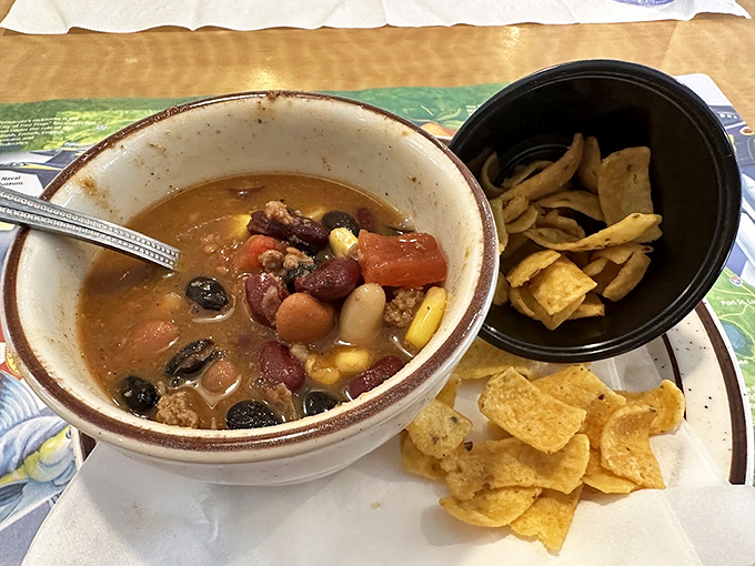 A hearty bowl of happiness! This colorful medley of beans, veggies, and meat is like a warm hug for your taste buds. Photo credit: Ashley Ottenga