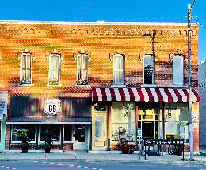 Time travel never tasted so good! This brick beauty's striped awning is like a portal to simpler, tastier times. Photo credit: Docs Just Off 66