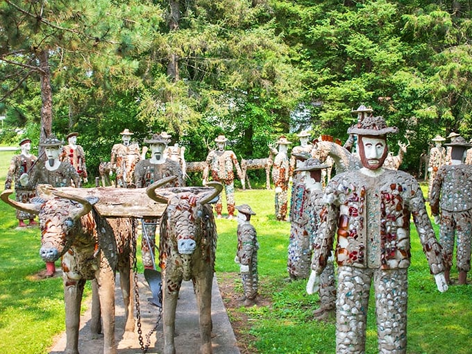 Stone-faced but full of character. It's like a petrified flash mob caught mid-performance &ndash; oddly captivating!