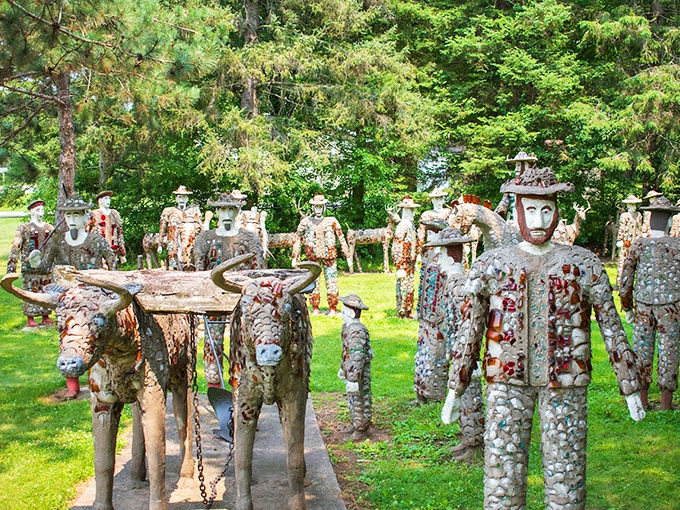Stone-faced but full of character. It's like a petrified flash mob caught mid-performance &ndash; oddly captivating!